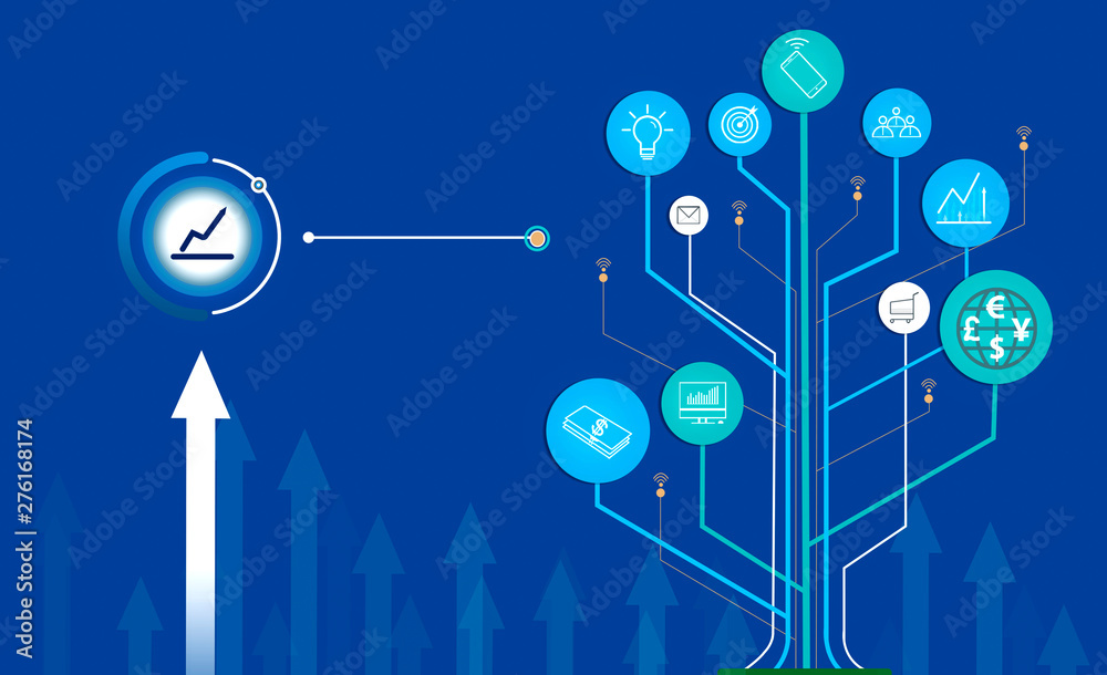 Chart and tree infographic showing growth of business and trade. The ...