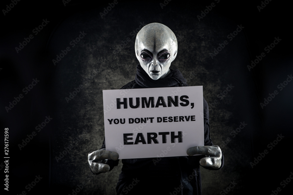 Alien creature has a message for humans. Grey kind humanoid from an ...