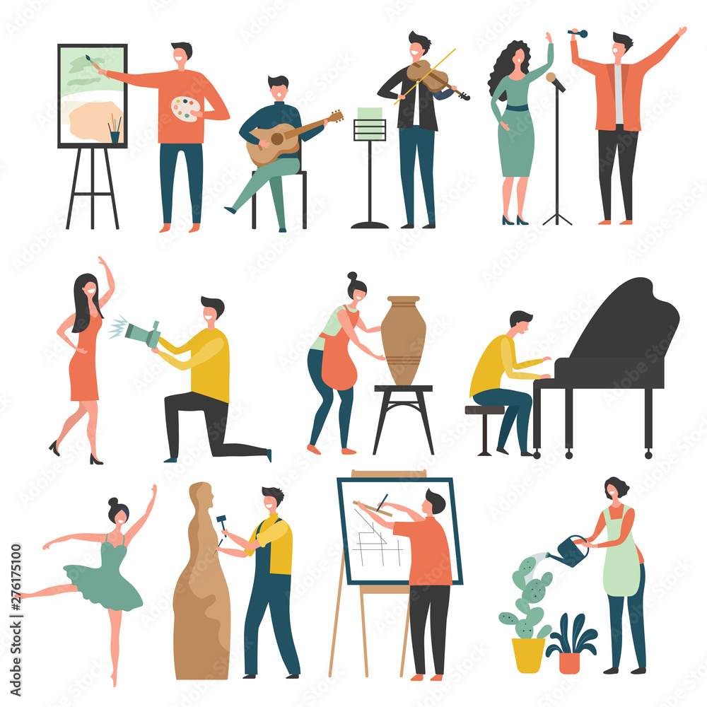 Creative profession. Stylized characters of creative peoples artists ...