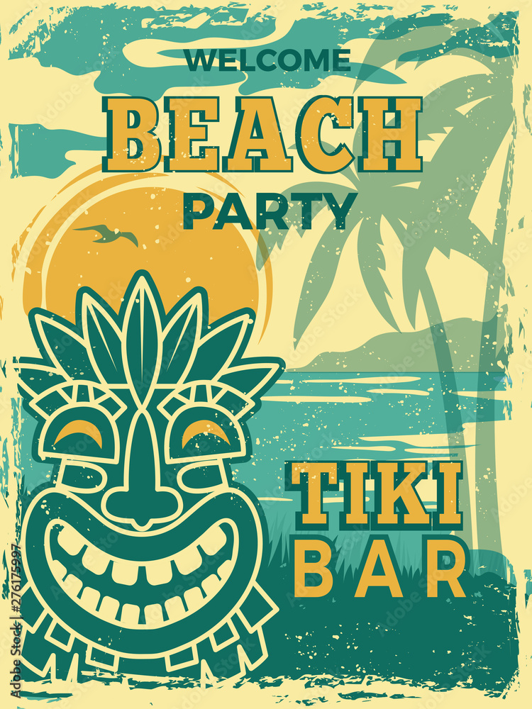 Tiki bar poster. Hawaii beach summer party invitation tiki tribal ...