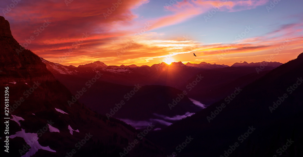 Epic Mountain Sunset Over Glacier National Park High Altitude Range of ...