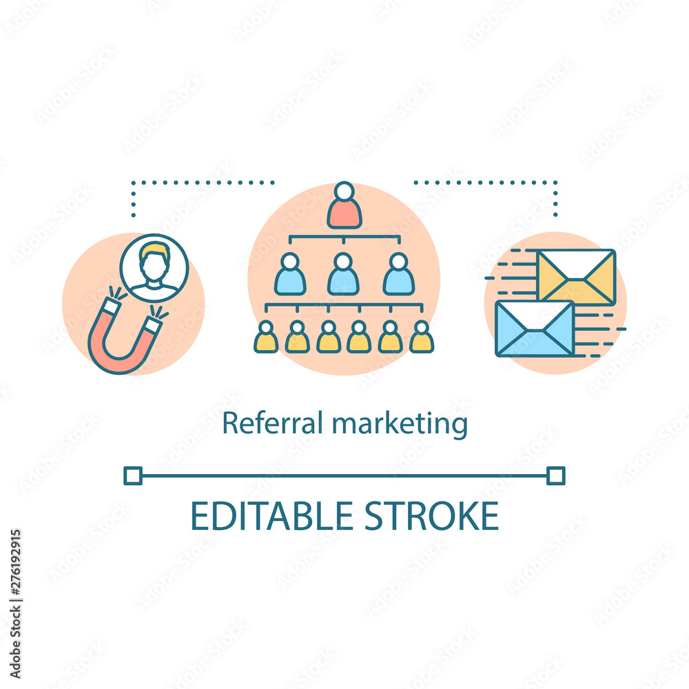 Referral marketing concept icon. Viral, influencer marketing tools idea ...