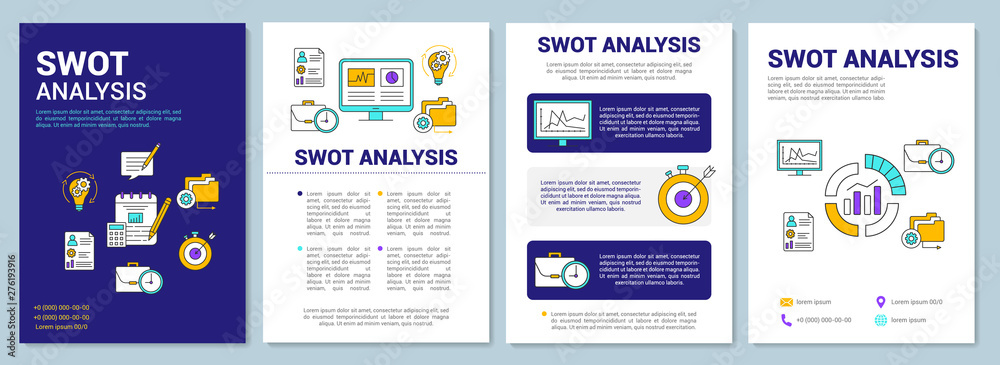 SWOT analysis blue background brochure template layout. Flyer, booklet ...