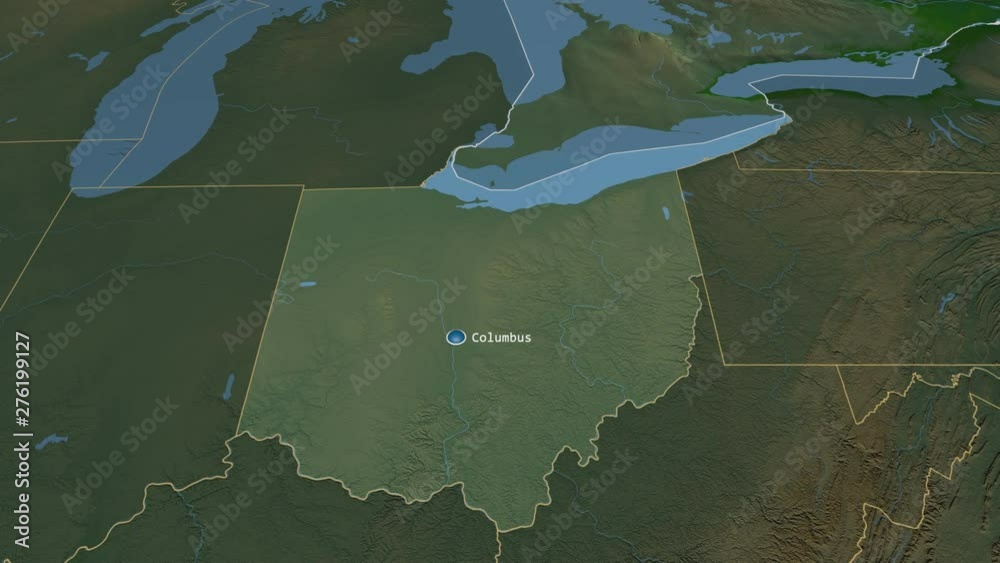 Ohio - state of the United States zoomed on the physical map of the ...