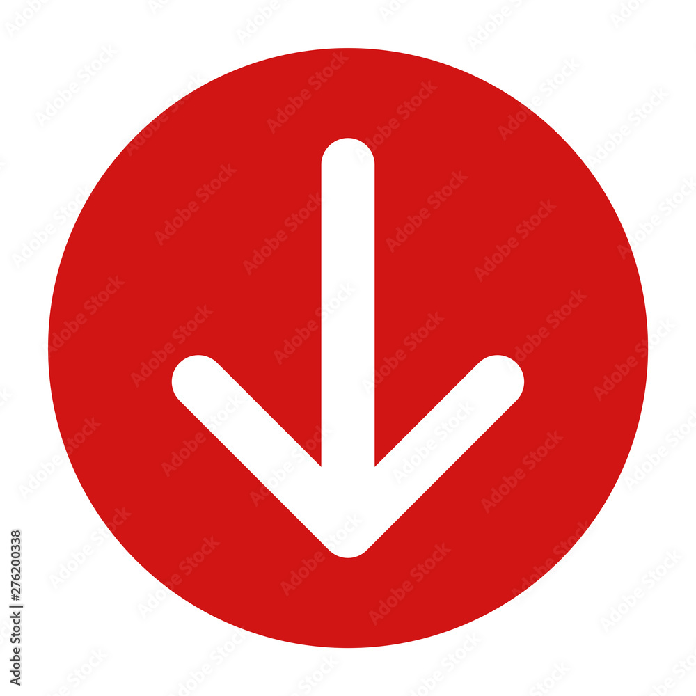 Down arrow icon flat red round button vector illustration Stock Vector ...