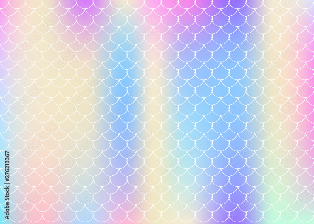 Gradient scale background with holographic mermaid. Bright color ...