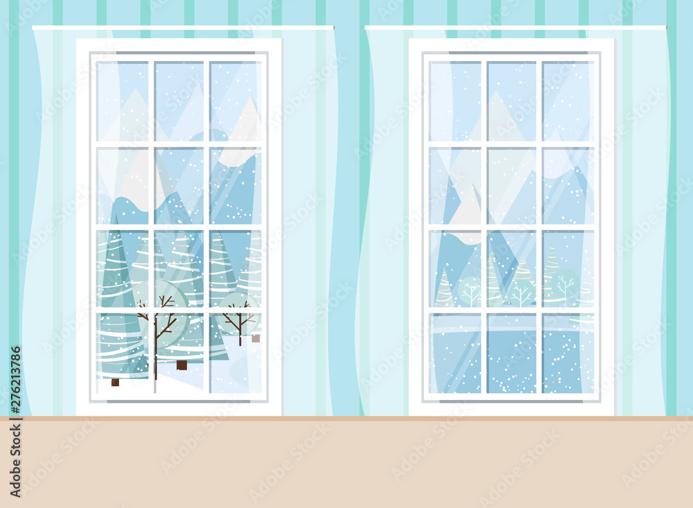 Cozy living room home interior scene with two whiye plastic pvc ...