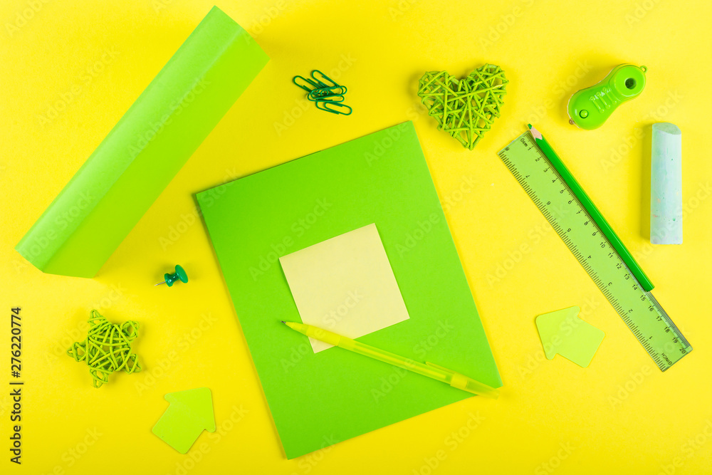 Back to school, school background. Green Mock up exercise book and ...