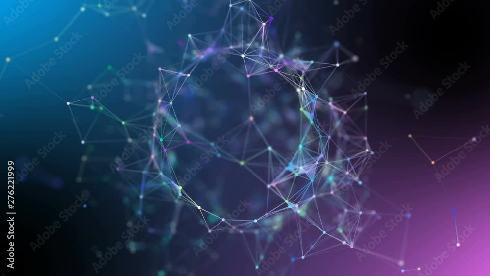 Abstract cyber animation with depth of field and glow. World map point ...