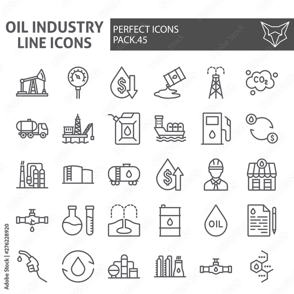 Oil industry line icon set, fuel production symbols collection, vector ...