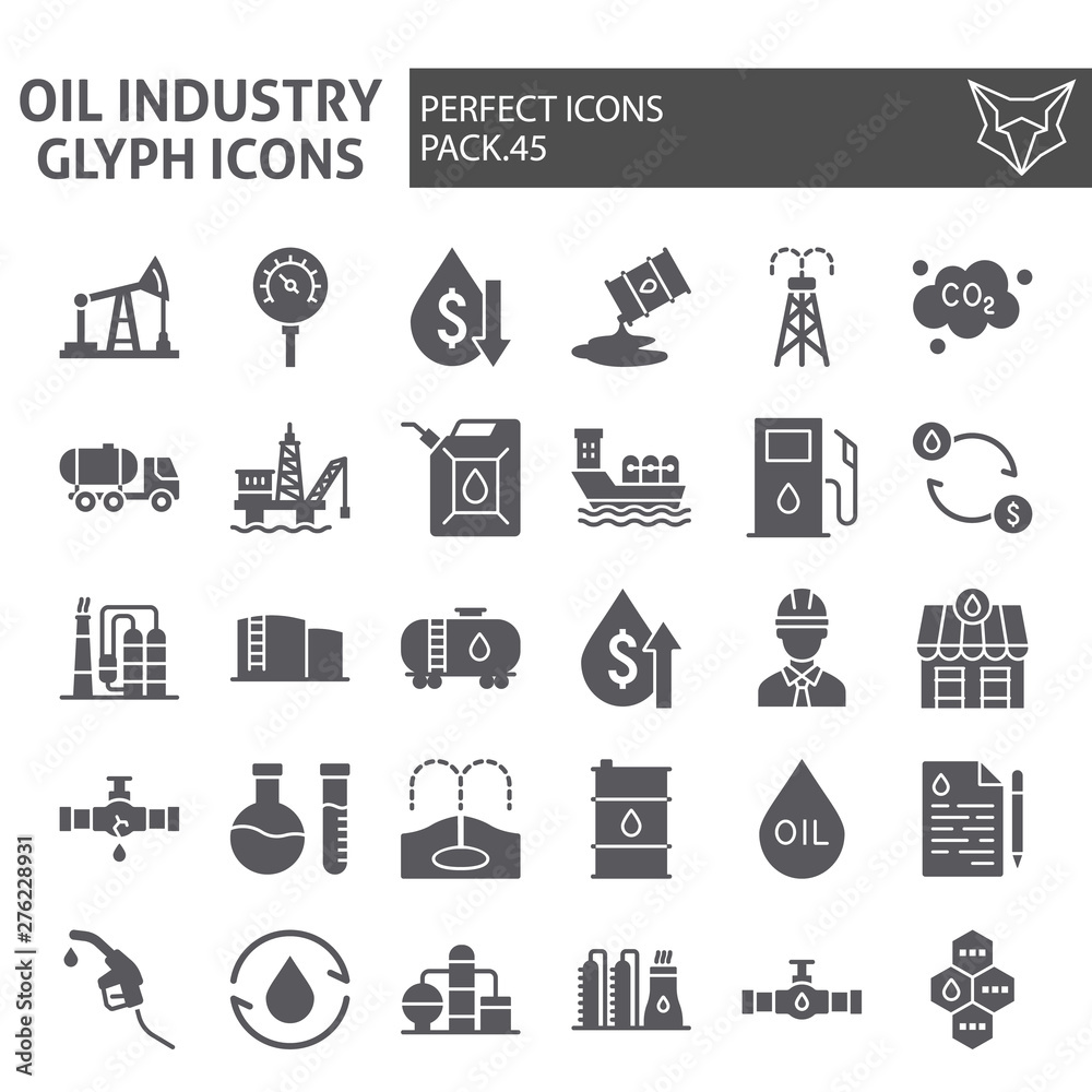Oil industry glyph icon set, fuel production symbols collection, vector ...
