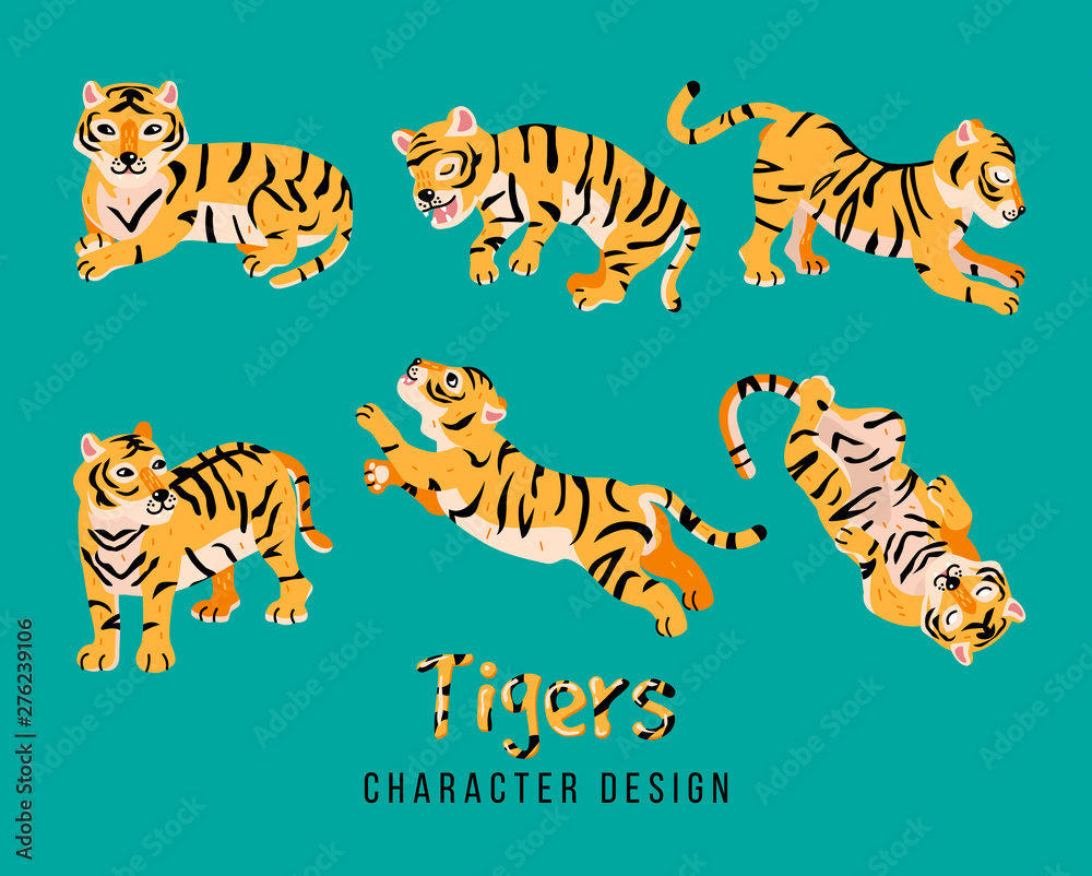 Cute fat tiger sticker pack. Stock Vector | Adobe Stock