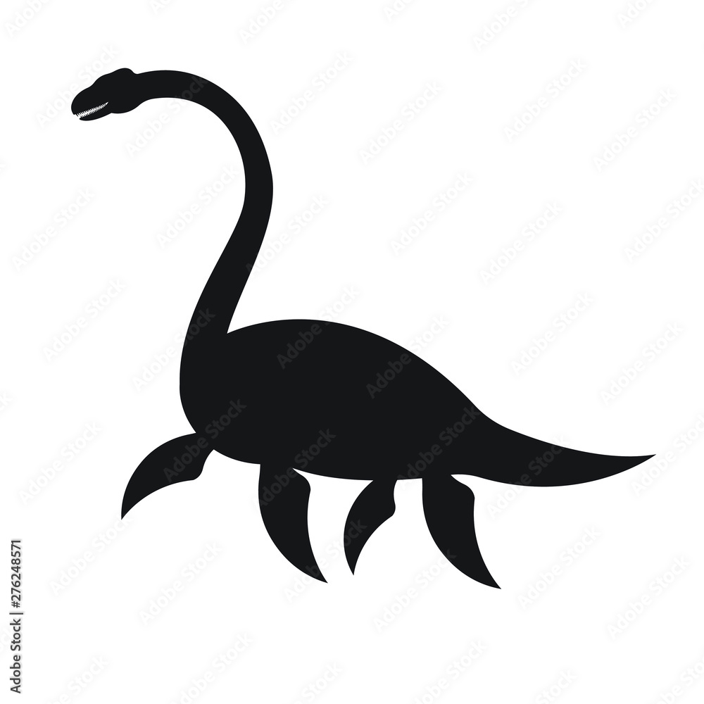 Vector black silhouette of palaeosaurus loch ness dinosaur isolated on ...
