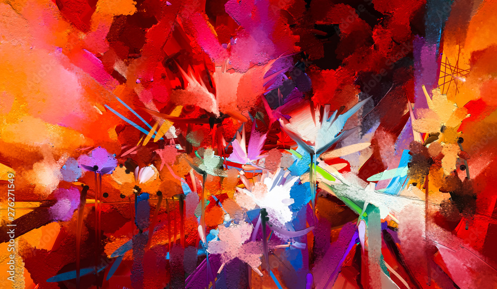 Abstract colorful oil, acrylic painting of spring flower. Hand painted ...