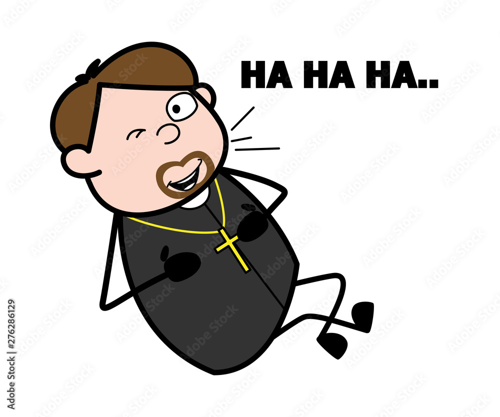 Winking Eye and Laughing - Cartoon Priest Monk Vector Illustration ...