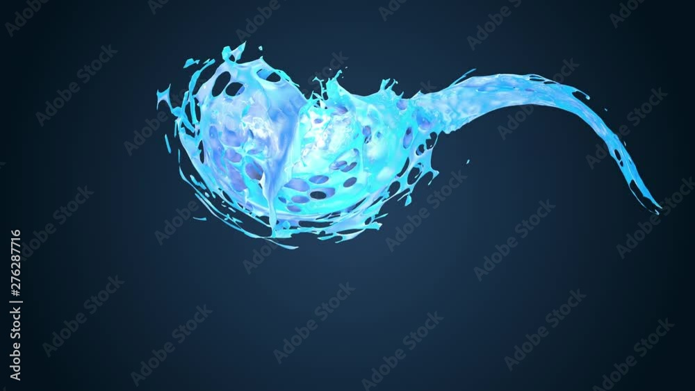 4k blue splash moves past the camera in slow motion in cartoon style ...