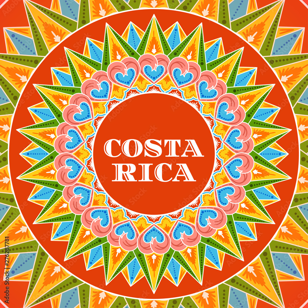 Costa Rica illustration vector. Traditional decorated coffee carreta ...