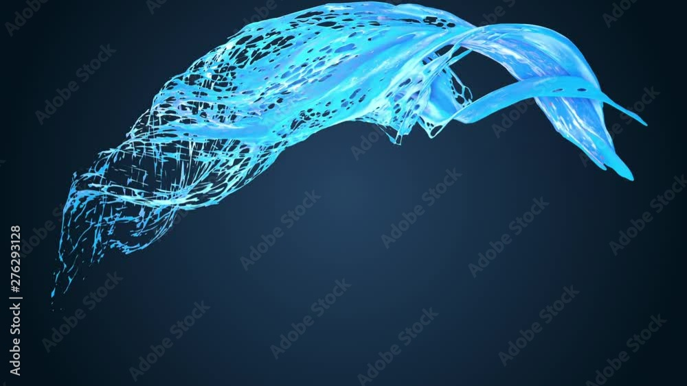 4k blue splash moves past the camera in slow motion in cartoon style ...