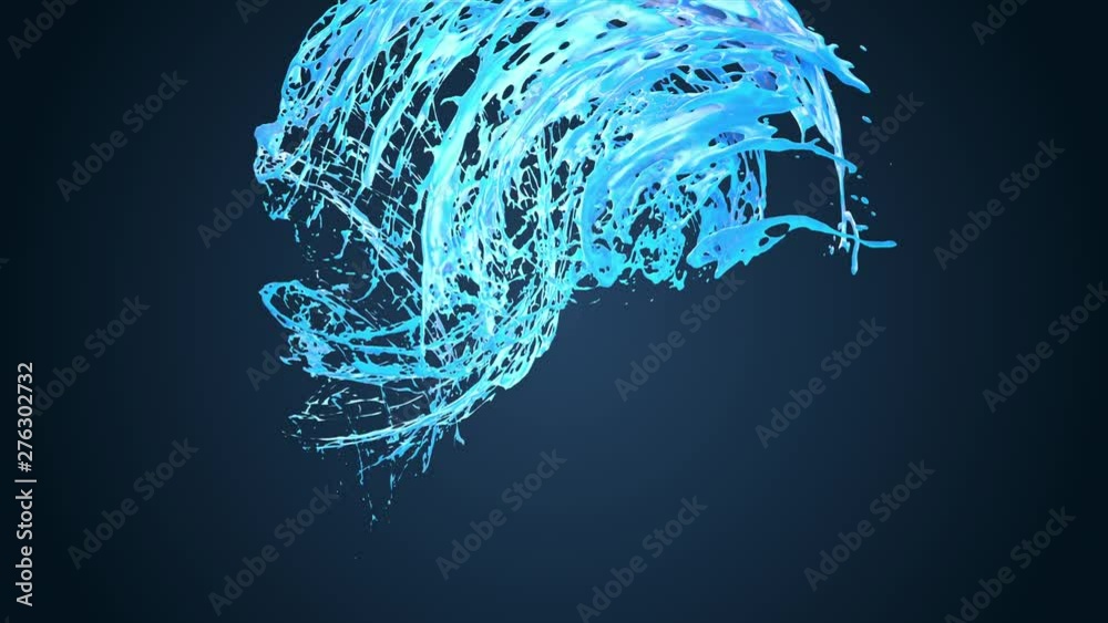 4k blue splash moves past the camera in slow motion in cartoon style ...