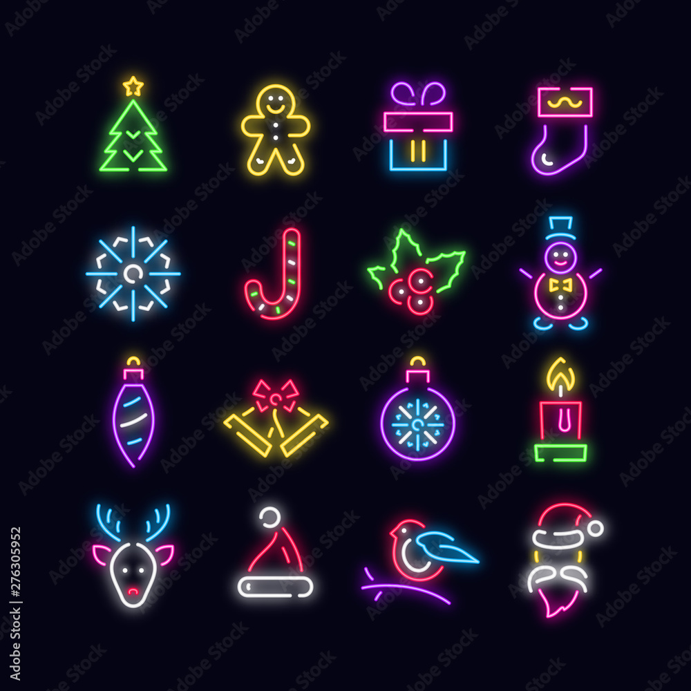 Christmas neon vector icons Stock Vector | Adobe Stock