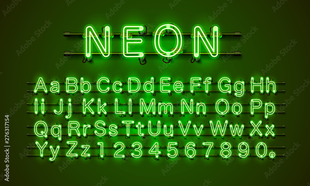 Neon font city. Neon green font. Lamp green font. Alphabet font. Stock ...