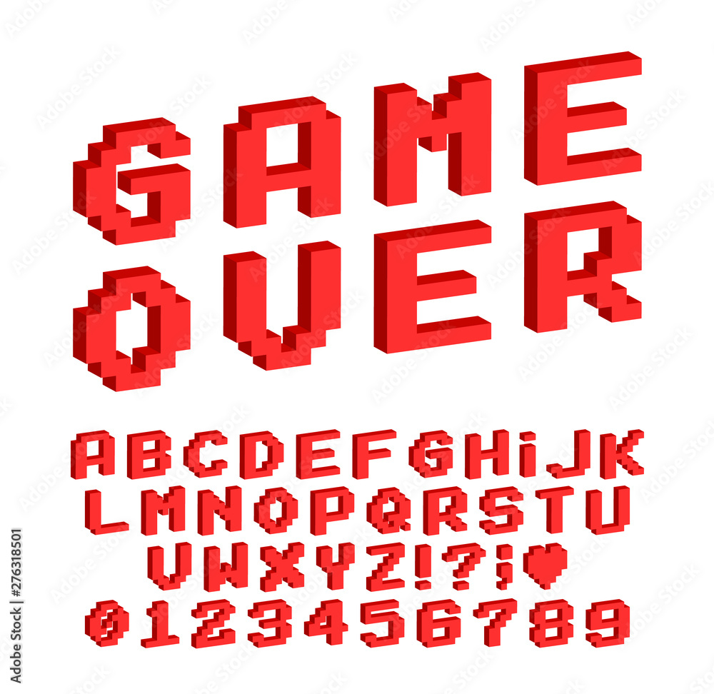 Set of vector letters in retro style. Game design. Font of old games. 8 ...