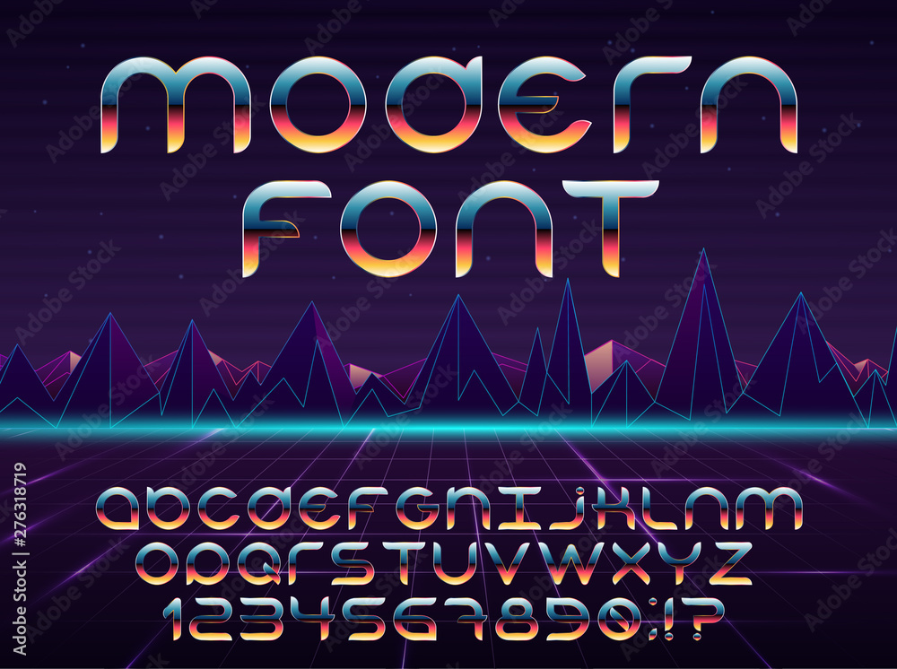 Color, bright font in the old style. Vector, vintage alphabet. Style 80 ...