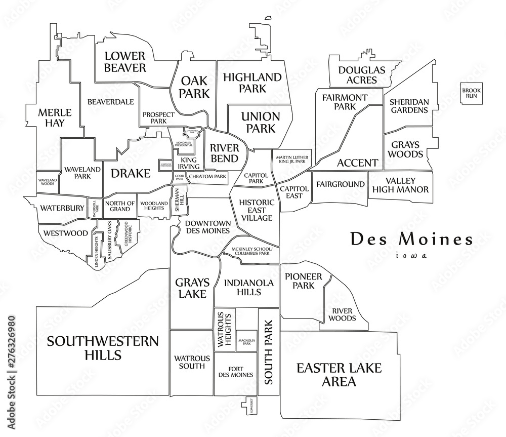 Modern City Map Des Moines Iowa City Of The USA With Neighborhoods