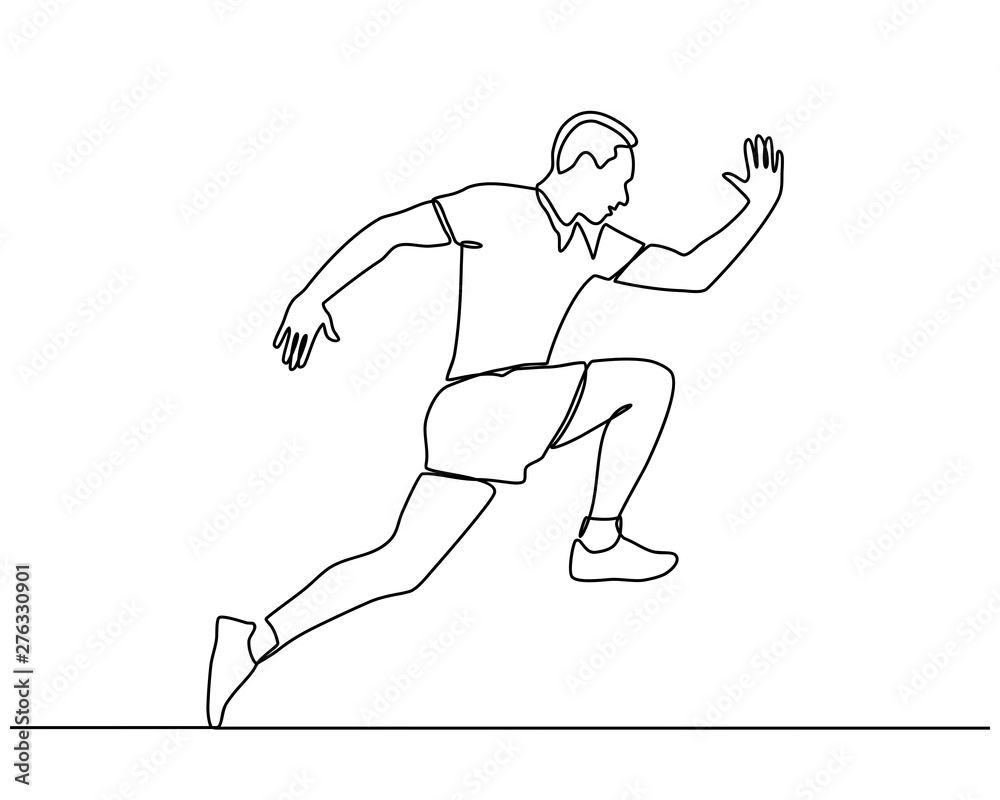 Continuous line drawing of man running. Art concept of a running man ...