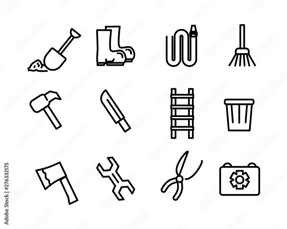 Set of tools vector illustration with simple line design suitable for ...