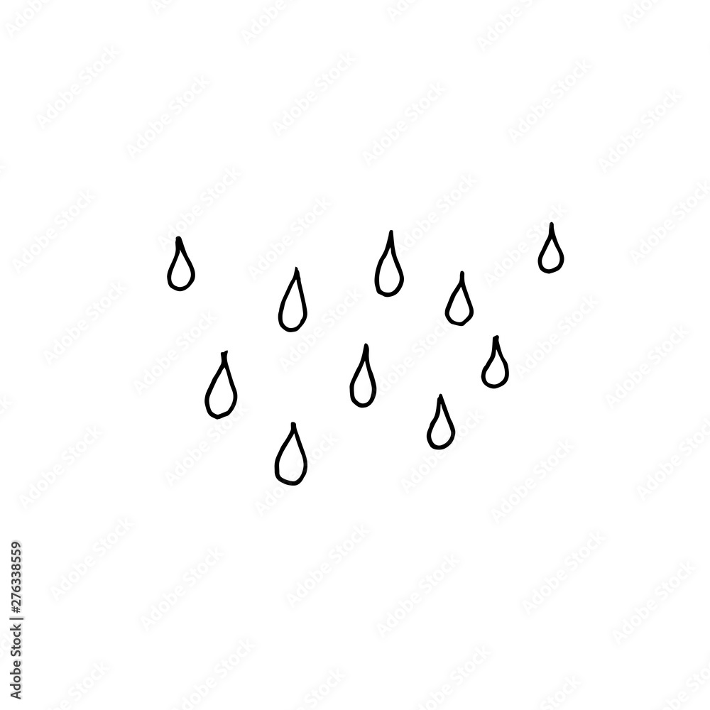 Rain drops. Monochrome sketch, hand drawing. Black outline on white ...
