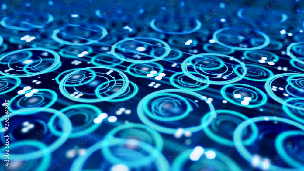 Video „Futuristic technological abstract motion background with many blue circles and white dots ...