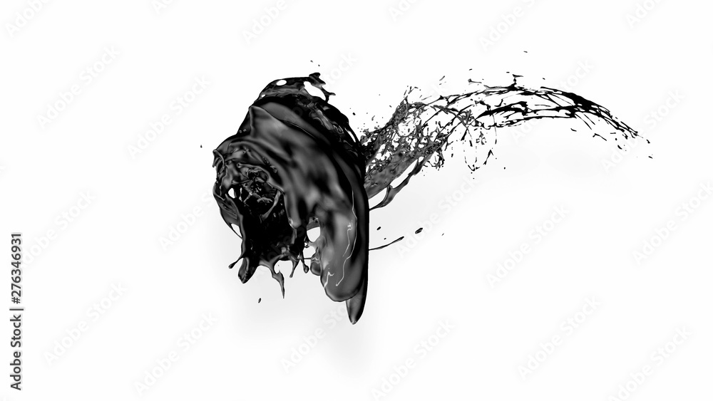 black splash like petroleum is hanging in the air. 3d rendering of ...