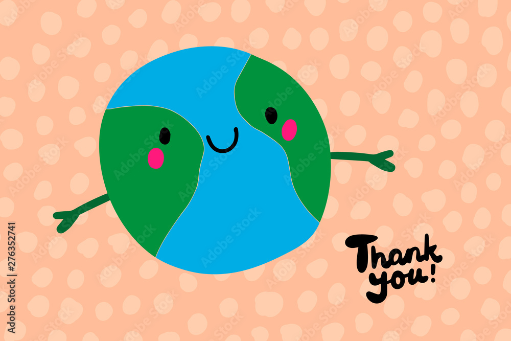 Thank you hand drawn vector illustration in cartoon style. Cheerful ...