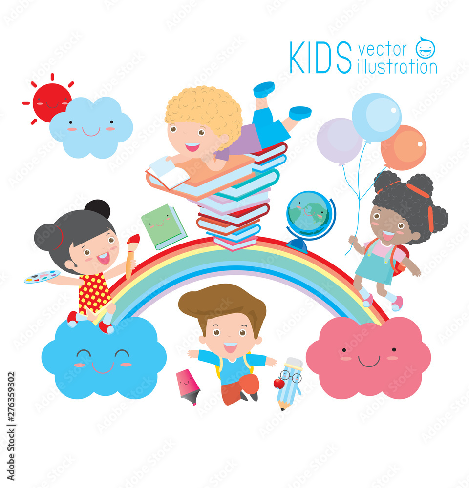 Diverse Children Reading Clip Art