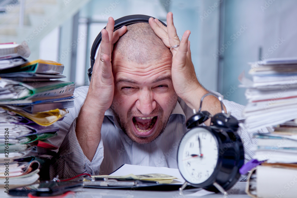 Everything is bad, I hate my office work. Portrait of exhausted and ...