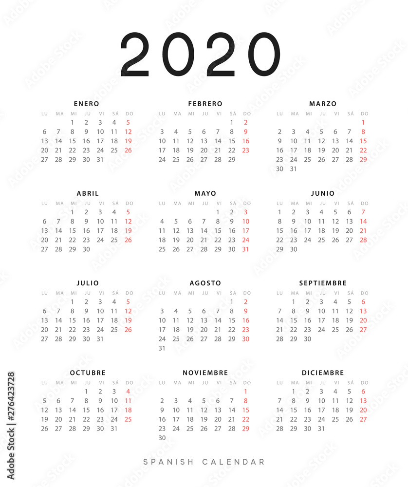 Calendar for 2020 year. Week starts on Monday. planner for 12 months ...