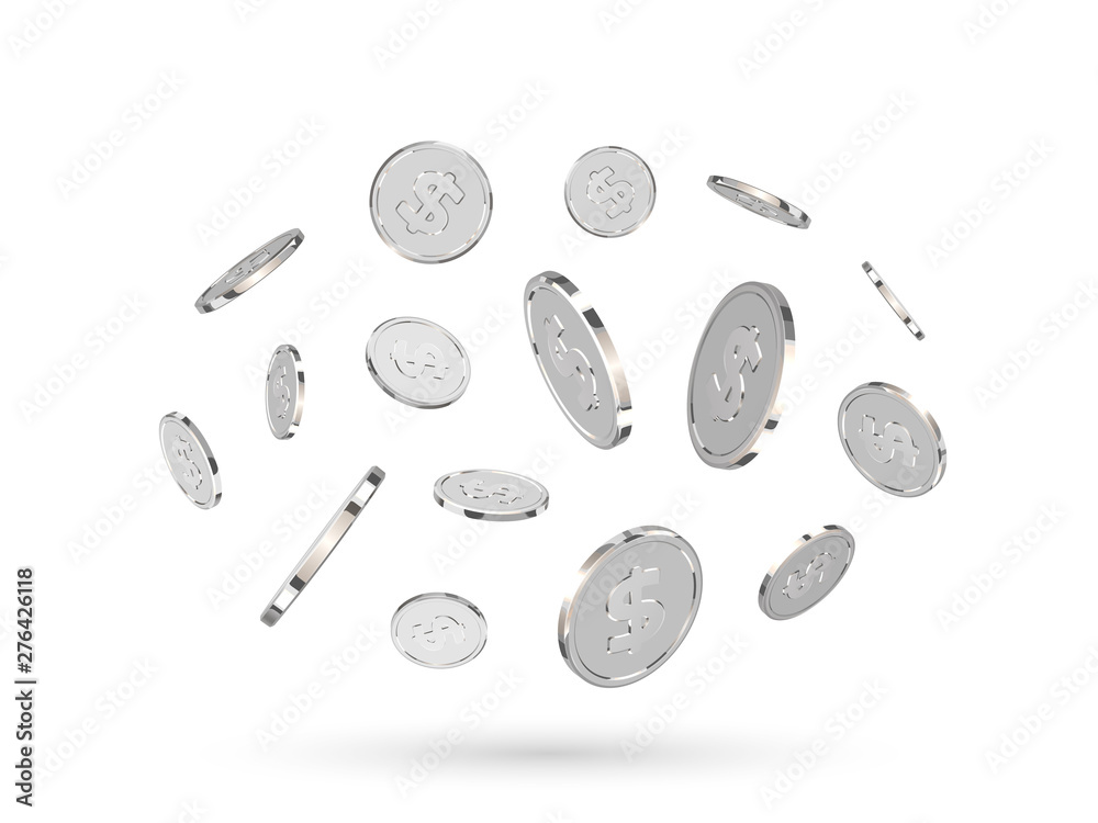 Silver coins. Realistic silver money isolated on white background Stock ...