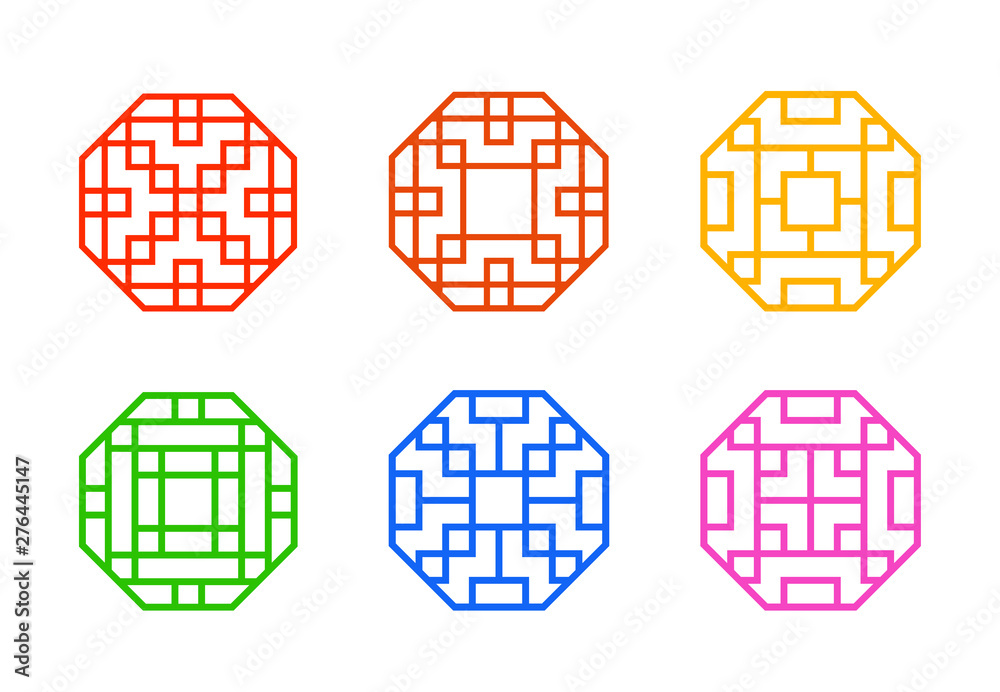Octagon Chinese window frame with line pattern, vector Stock Vector ...