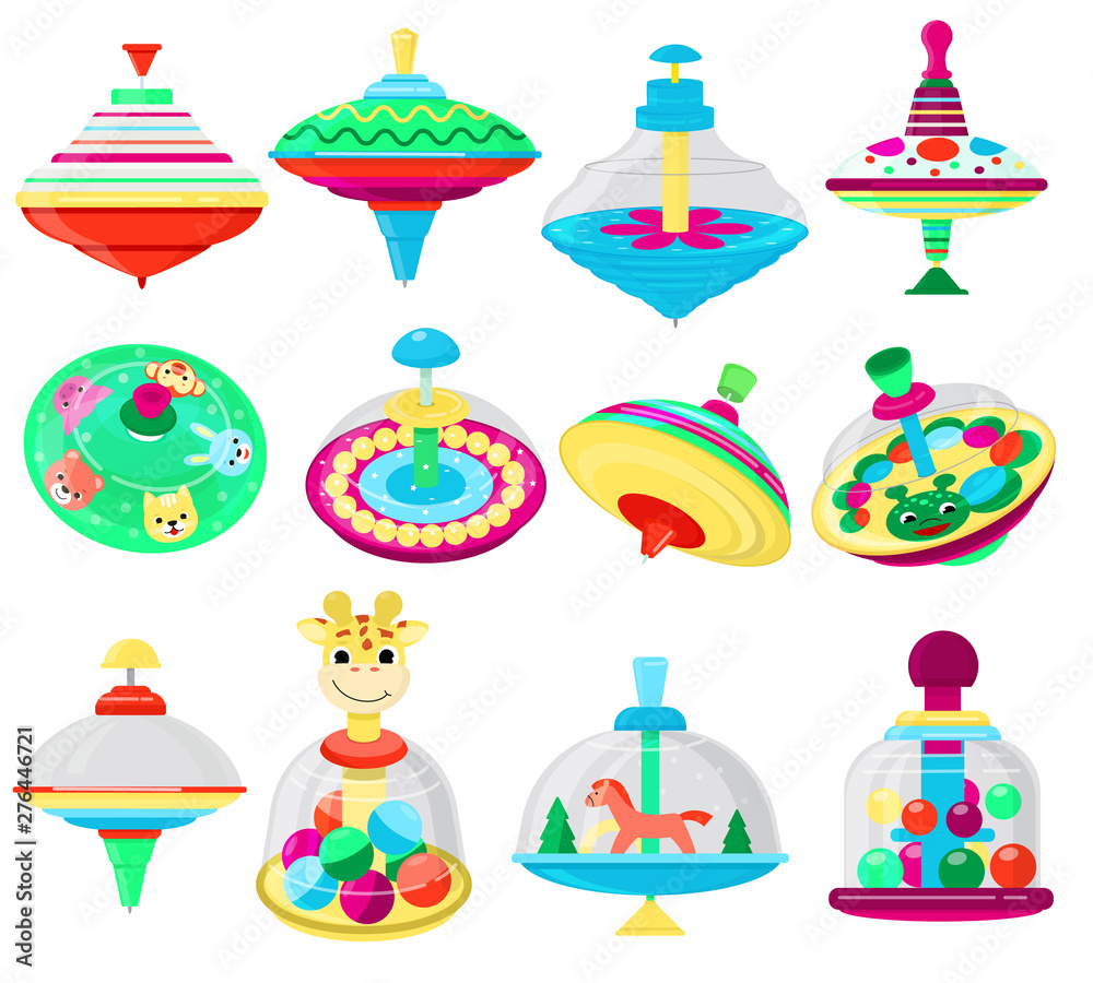 Top toy vector kids whirligig humming spinner colorful spinning playing ...