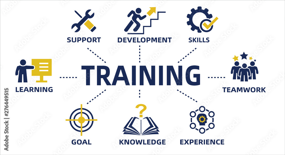 training concept chart with business icons and keywords. Stock Vector ...