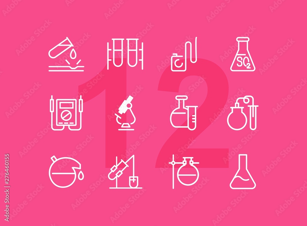 Lab equipment line icon set. Laboratory, beaker, microscope. Chemistry ...