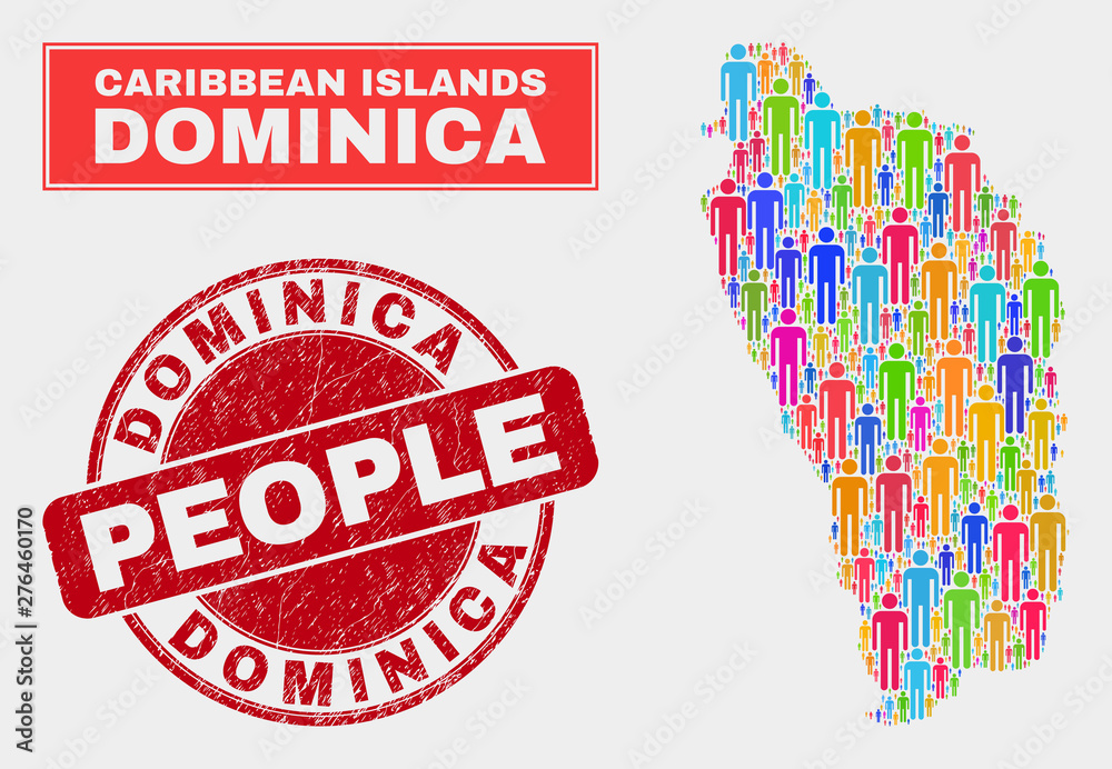 Demographic Dominica Island map abstraction. People bright mosaic ...