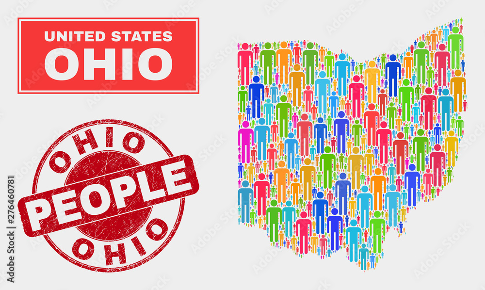 Demographic Ohio State map abstraction. People colorful mosaic Ohio ...