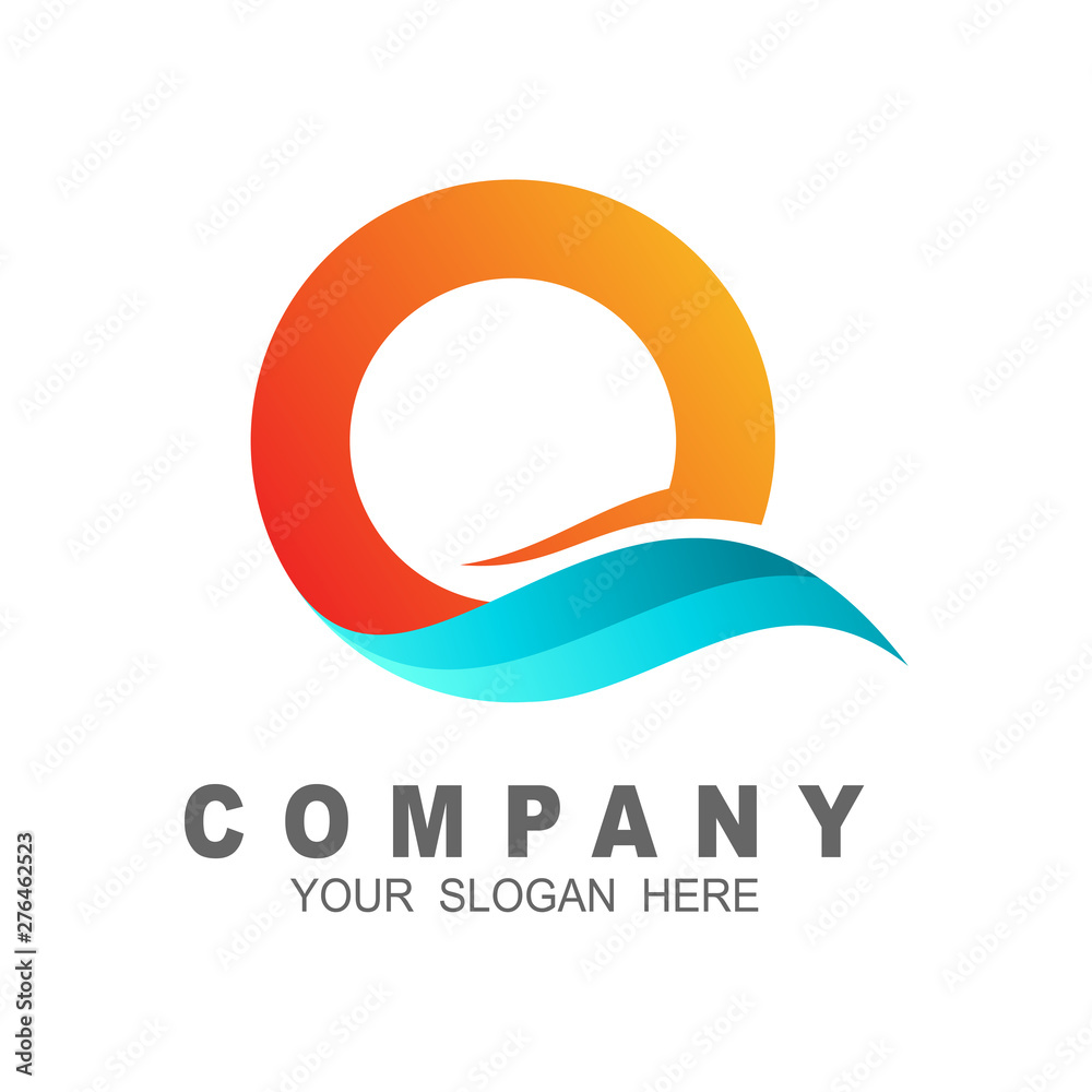 Q letter wave logo template vector illustration and sunset Stock Vector ...