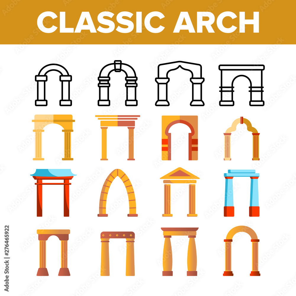 Classic Arch Vector Thin Line Icons Set. Arch, Architectural Element ...