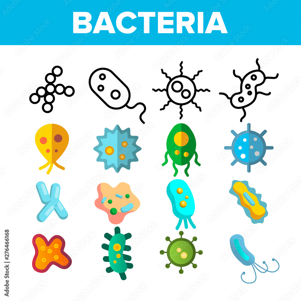 Bacteria, Bacterial Cells Vector Thin Line Icons Set. Bacteria, Germs ...