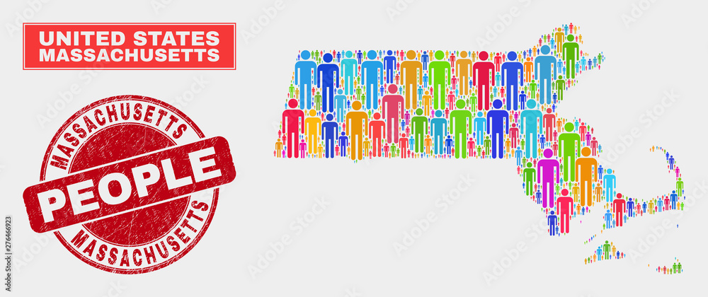 Demographic Massachusetts State map illustration. People colorful ...