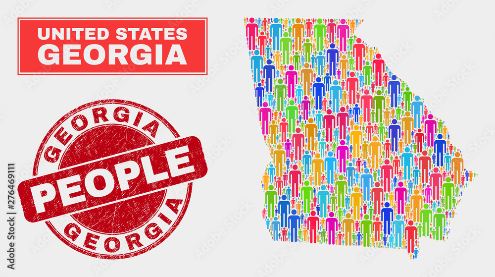 Demographic Georgia State map illustration. People colorful mosaic ...
