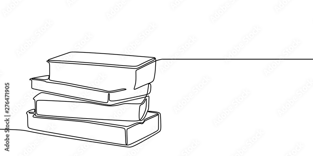 Book one line drawing banner. Continuous hand drawn minimalist ...